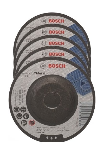 Bosch 115MM 5 Adet Standard Seri Metal Için Bombeli Taşlama Diski (Taş) A 24 P Bf, 115 Mm, 22,23 Mm, 6,0 mm Bosch 115MM 5 Adet Standard Seri Metal Için Bombeli Taşlama Diski (Taş) A 24 P Bf, 115 Mm, 22,23 Mm, 6,0 mm