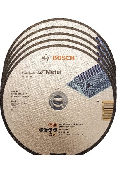 Bosch 5 Adet 230MM Standard Seri Metal Için Düz Kesme Diski (Taş) - A 30 S Bf, 230 Mm, 22,23 Mm, 3,0 mm Bosch 5 Adet 230MM Standard Seri Metal Için Düz Kesme Diski (Taş) - A 30 S Bf, 230 Mm, 22,23 Mm, 3,0 mm