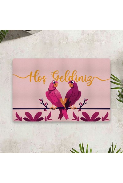 Vagonik Kuş Temalı Dijital Baskılı 50 x 70 cm Dekoratif Çok Amaçlı Iç ve Dış Kapı Paspası