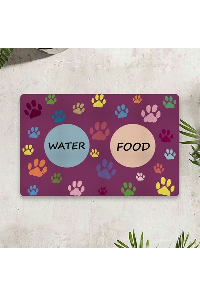 Vagonik Water Food Kedi Köpek Dijital Baskılı 50 x 70 cm Dekoratif Çok Amaçlı Iç ve Dış Kapı Paspası Mama Paspası