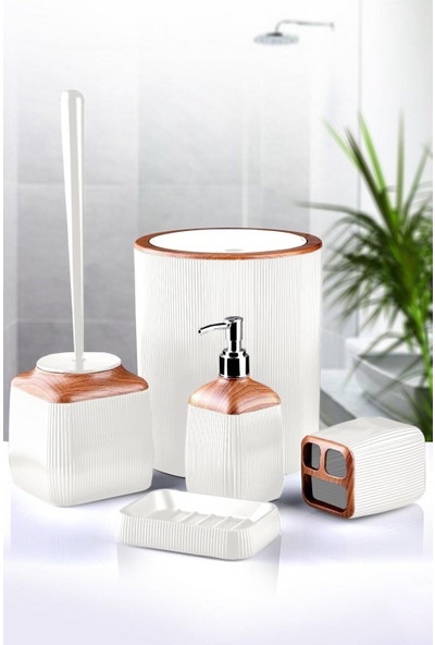 Okyanus Home Beyaz Yuvarlak Ahşap 5'li Banyo Seti Okyanus Home Beyaz Yuvarlak Ahşap 5'li Banyo Seti