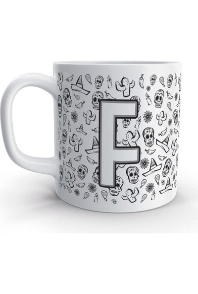 Rock'n Fox F Harfi Kurukafa Mexico Skull Tasarım Harfli Kupa Bardak