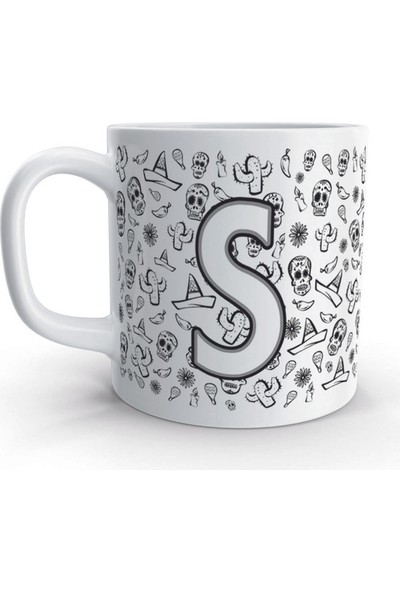 Rock'n Fox S Harfi Kurukafa Mexico Skull Tasarım Harfli Kupa Bardak