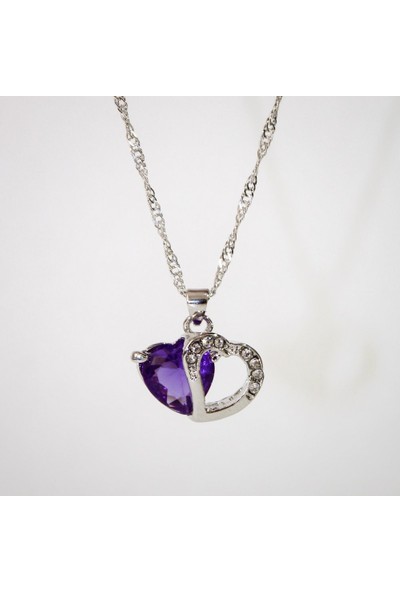 KioMarkt Ametist Taşlı Kalp Detaylı Kolye