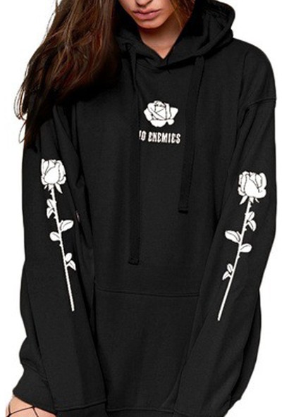 Vision Girls Kadın Baskılı Kapüşonlu Günlük Sweatshirt Üstler