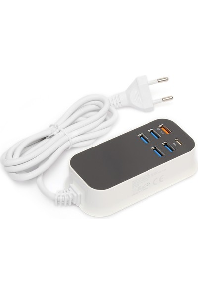 Comse LCD Ekranlı 30W 5 USB Port 1 Pd Type C Ultra Hızlı Şarj Cihazı Comse LCD Ekranlı 30W 5 USB Port 1 Pd Type C Ultra Hızlı Şarj Cihazı