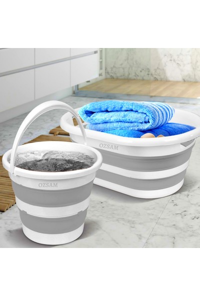 Ozsam Fabrika Satış 2'li Set Katlanır Temizlik Çamaşır Sepeti - Katlanabilir Akordiyon Su Kovası Sele Ozsam Fabrika Satış 2'li Set Katlanır Temizlik Çamaşır Sepeti - Katlanabilir Akordiyon Su Kovası Sele
