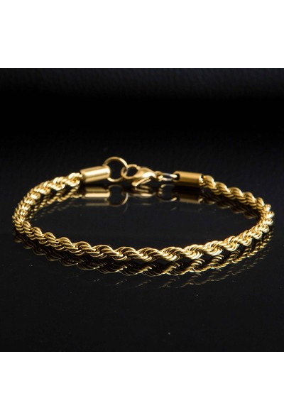 Gülüş Gümüş Çelik Burgu Halat Bileklik Sarı