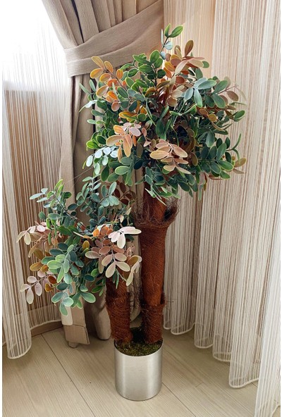 Hediye Vitrini Metal Saksı Da Life Sarılı 2 Sopalı Yeşil Kahverengi Söğüt Ağacı 85 cm