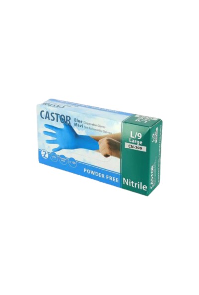 Castor Nitril Medikal Eldiven Pudrasız Mavi 100'LÜ L Beden Castor Nitril Medikal Eldiven Pudrasız Mavi 100'LÜ L Beden