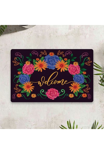 Vagonik Welcome Çiçek Dijital Baskılı 50 x 70 cm. Dekoratif Çok Amaçlı İç ve Dış Kapı Paspası