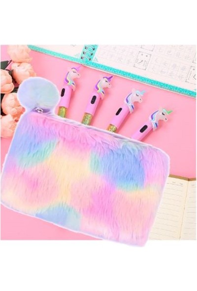 Çılgıntrend Sevimli Unicorn Işıklı Kalem ve Ponpon Kalemlik