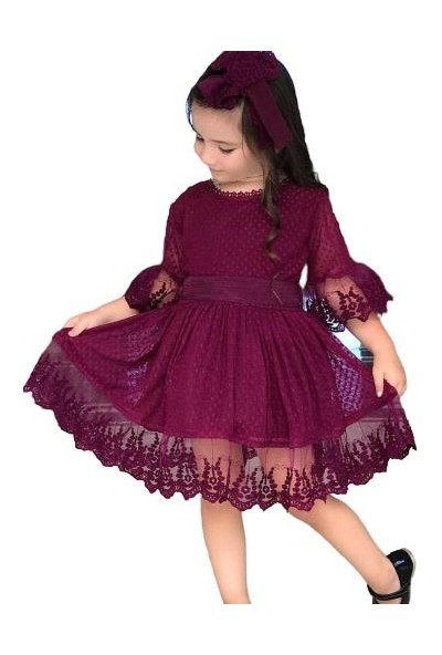 Riccotarz Mor Güpürlü Prenses Kız Çocuk Elbise