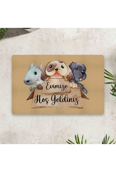 Vagonik Köpek Temalı Dijital Baskılı 50 x 70 Cm. Dekoratif Çok Amaçlı İç ve Dış Kapı Paspası