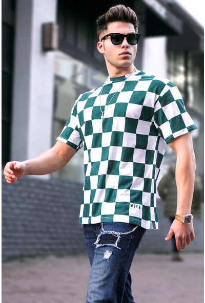 Madmext Erkek Desenli Yeşil Tişört 5808