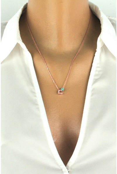 Petit Nazar Boncuklu Harfli Rose Kolye MC1036