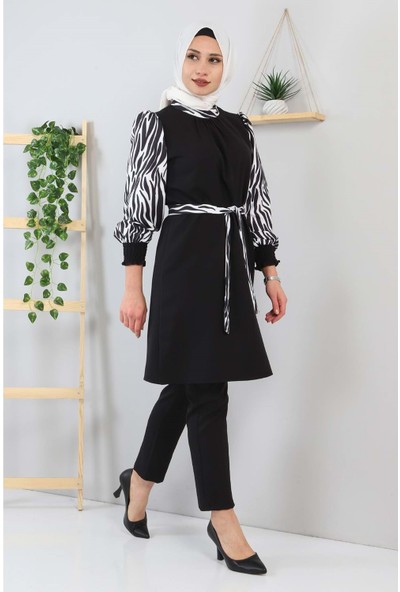 Moda Mihram Desenli Ikili Takım Siyah