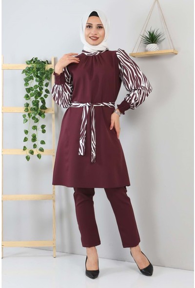 Moda Mihram Desenli Ikili Takım Mor