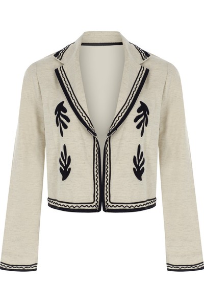 Nakış Detaylı Keten Ceket Bej