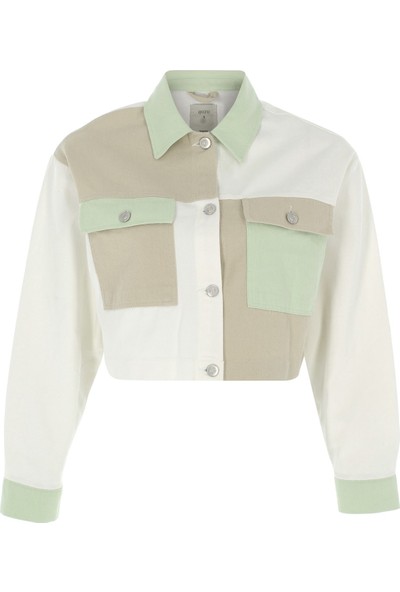 Renkli Gabardin Ceket Ekru