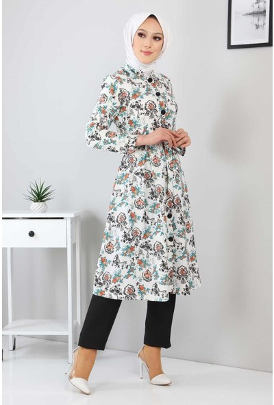 Moda Mihram Kemerli Çiçekli Takım Siyah