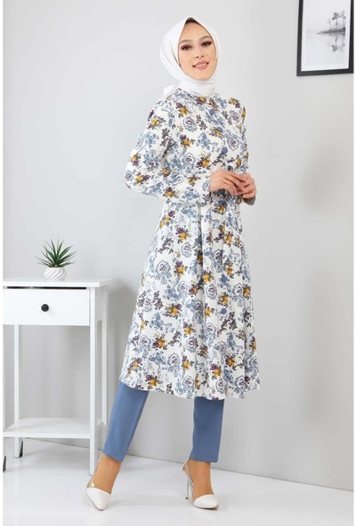 Moda Mihram Kemerli Çiçekli Takım Bebe Mavisi