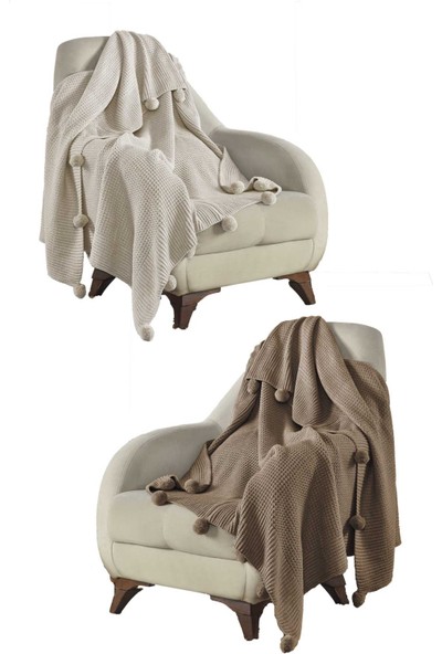 Elart 2li Örgü Tv Battaniyesi-Koltuk Şalı Bej-Kahve (130X170CM)