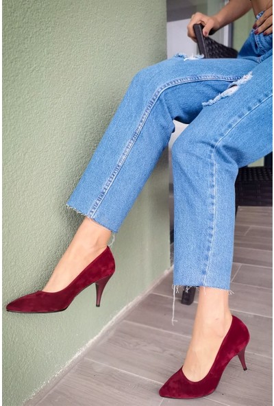Amore Anabelle Kadın Süet Ince Topuklu Bordo