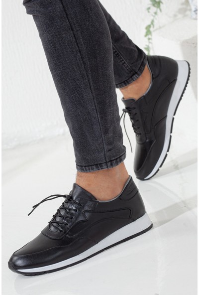 Erkek Sneaker Ayakkabı, Hakiki Deri Siyah Spor Ayakkabı