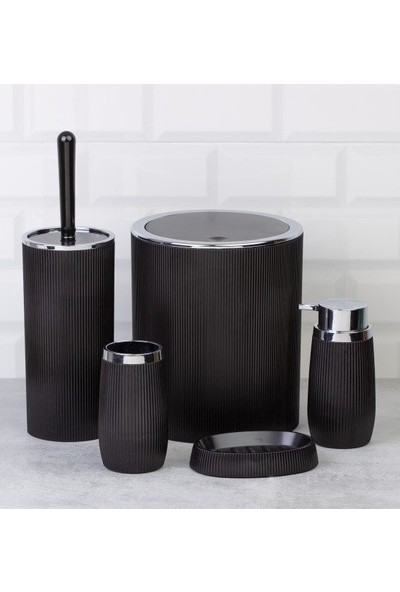 Sas Çöp Kovası Tuvalet Fırçası Sıvı Sabunluk Diş Fırçalık Katı Sabunluk 5 Parça Set 5 Litre Siyah Sas Çöp Kovası Tuvalet Fırçası Sıvı Sabunluk Diş Fırçalık Katı Sabunluk 5 Parça Set 5 Litre Siyah