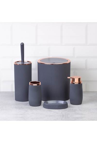 Sas Çöp Kovası Tuvalet Fırçası Sıvı Sabunluk Diş Fırçalık Katı Sabunluk 5 Parça Set 5 Litre Gri-Bakır Sas Çöp Kovası Tuvalet Fırçası Sıvı Sabunluk Diş Fırçalık Katı Sabunluk 5 Parça Set 5 Litre Gri-Bakır
