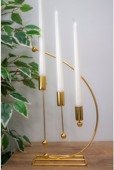 Metal Bending Art Nota Model Gold - Gümüş Metal 3 Lü Şamdan Üçlü Mumluk 25 cm Metal Bending Art Nota Model Gold - Gümüş Metal 3 Lü Şamdan Üçlü Mumluk 25 cm