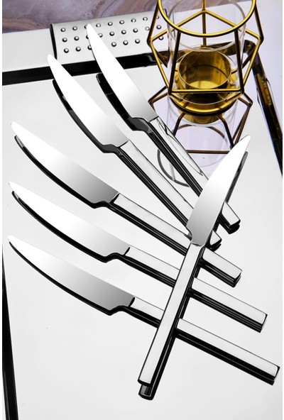 12 Kişilik Lüx 3mm Yemek Bıçak Seti, 12’li 18/10 Çelik Bıçak Set