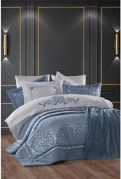 Elart Elart çeyiz Paketi 10 Parça (Yatak Örtüsü+Nevresim Takımı+Battaniye) Adriana Mavi