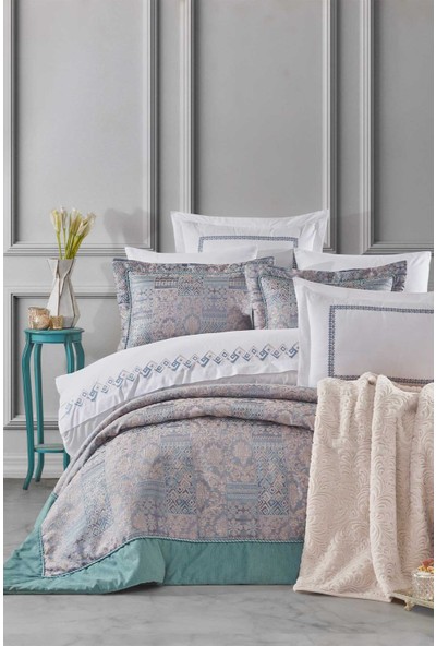 Elart Elart çeyiz Paketi 10 Parça (Yatak Örtüsü+Nevresim Takımı+Battaniye) Delhi Yeşil