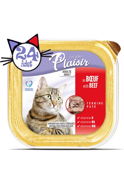 Plaisir Pate Sığır Etli 100GR Plaisir Yaş Kedi Kedi Maması 24 Adet Plaisir Pate Sığır Etli 100GR Plaisir Yaş Kedi Kedi Maması 24 Adet