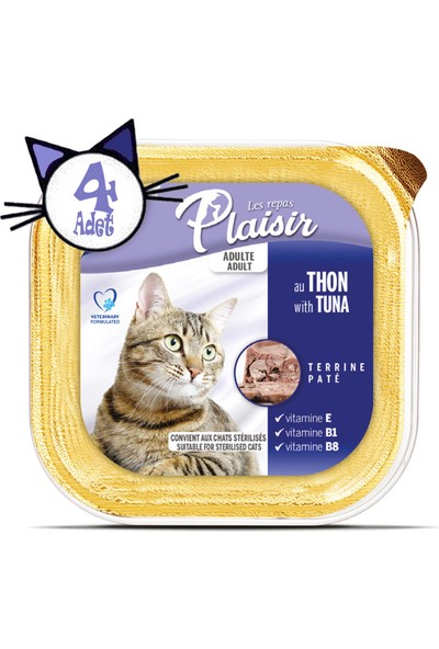 Plaisir Pate Tuna Balık Etli 100GR Plaisir Yaş Kedi Maması 4 Adet Plaisir Pate Tuna Balık Etli 100GR Plaisir Yaş Kedi Maması 4 Adet