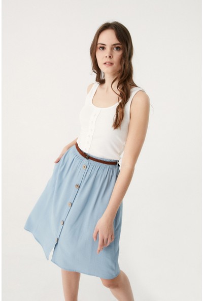FullaModa Düğme Detaylı Ayrobin Etek FullaModa Düğme Detaylı Ayrobin Etek