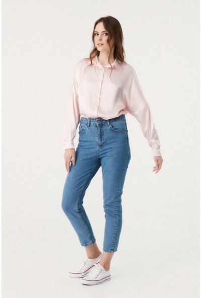 FullaModa Yüksek Bel Yıkamalı Mom Jean