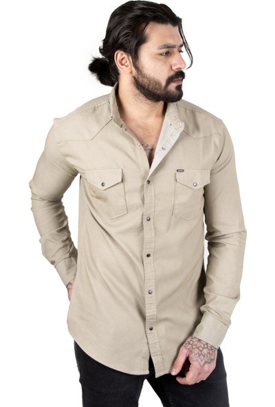 Deepsea Çıtçıt Kapaklı Cep Likralı Uzun Kol Erkek Keten Gömlek 2101828