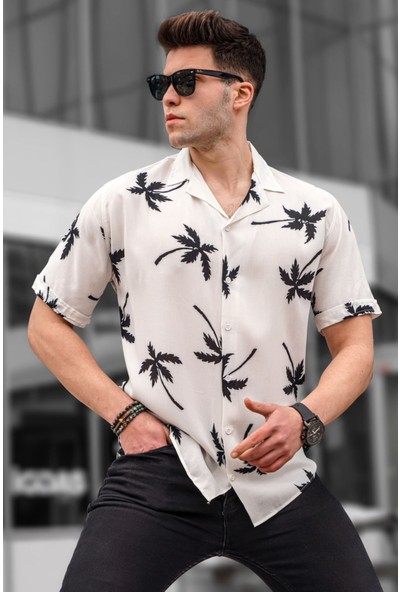 Madmext Beyaz Desenli Gömlek 5541