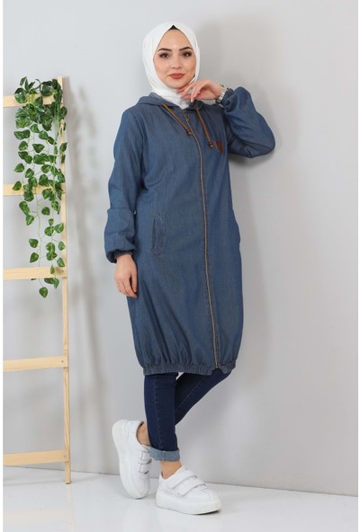 Moda Mihram Fermuarlı Kapşonlu Kot Kap Gri