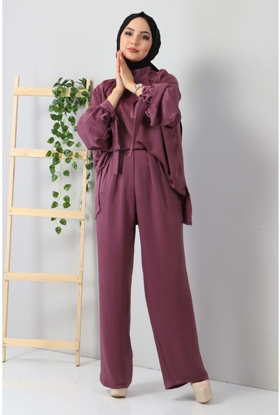 Moda Mihram Büzgülü Salaş Takım Mürdüm