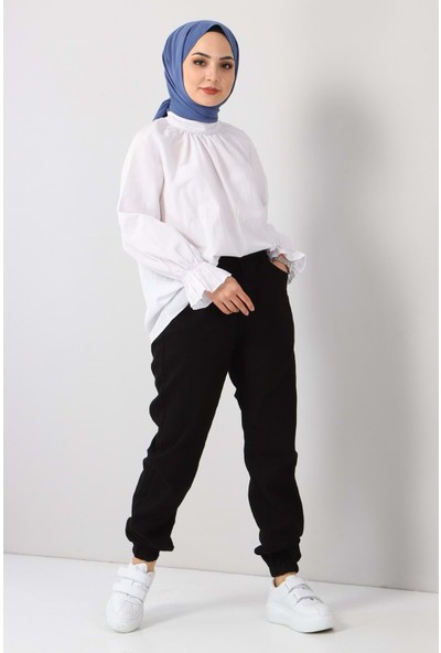 Moda Mihram Lastikli Büyük Beden Kot Pantolon Siyah