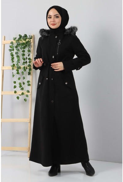 Moda Mihram Fermuar Detaylı Kaşe Kaban Siyah Moda Mihram Fermuar Detaylı Kaşe Kaban Siyah