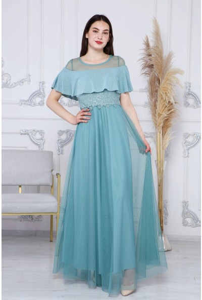 Jomoti Göğsü Volanlu Tüllü Uzun Abiye Elbise Jomoti Göğsü Volanlu Tüllü Uzun Abiye Elbise
