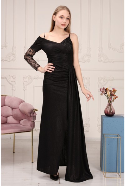 Jomoti Kol Detaylı Yırtmaçlı Uzun Abiye