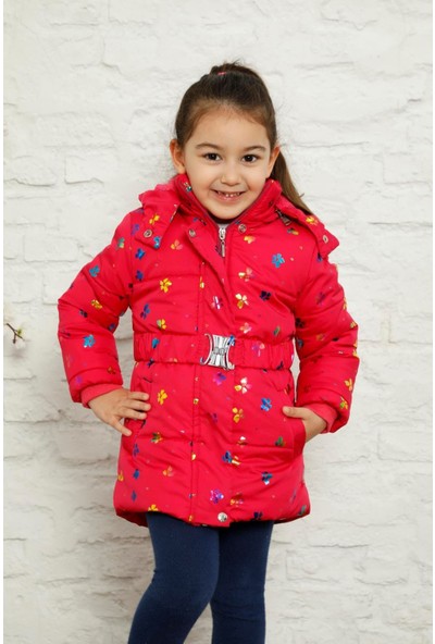 Jomoti Kapşonlu Içi Polar Renkli Yonca Baskılı Şişme Mont