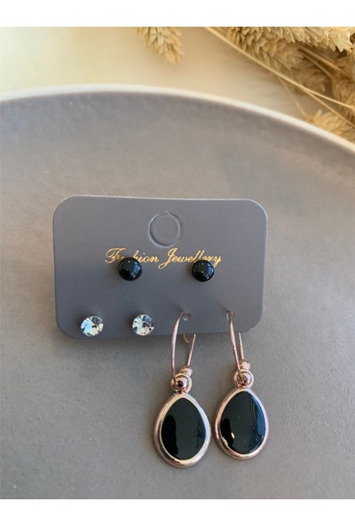 Pelin Aksesuar 6 Lı Siyah Damla Küpe Seti