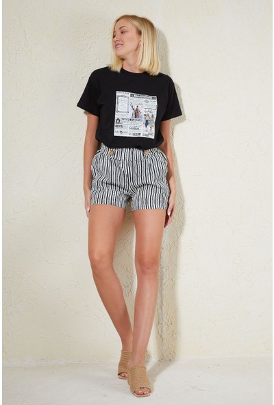 Jomoti Çizgili Keten Şort